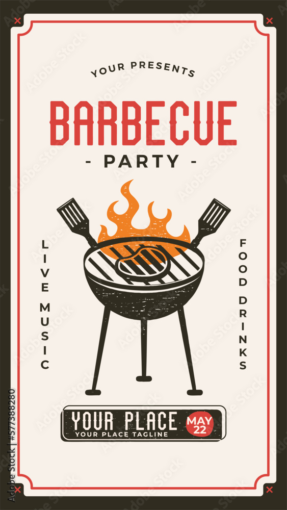 Barbecue party card template. BBQ grill square card for social media ...