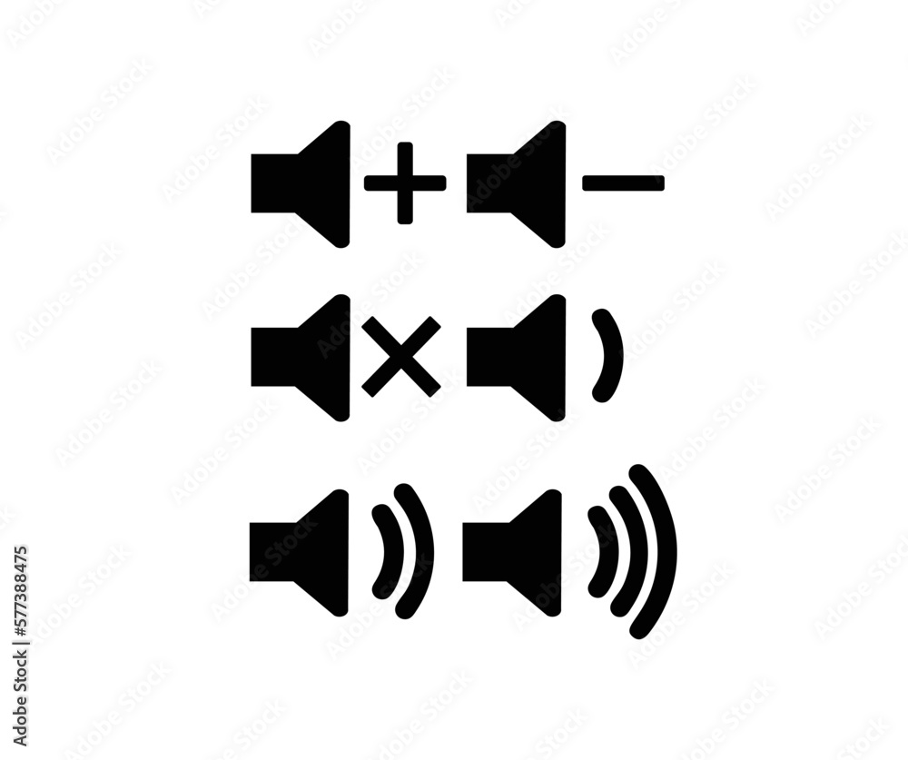 Set of volume icons. Sound icons set. Sound volume control symbol ...