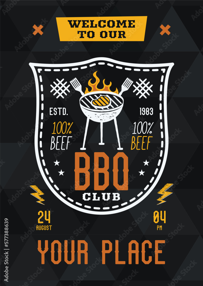 BBQ club invitation flyer template. BBQ grill card for social media ...