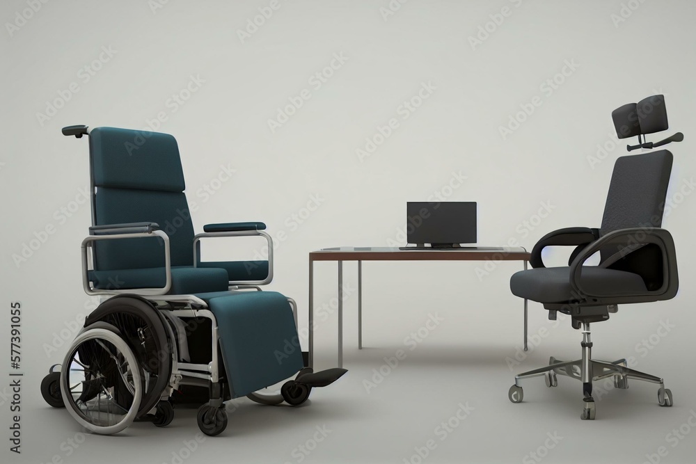 Wheelchair among office chairs. Concept of equality. Vacancy for a ...