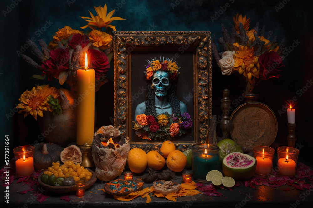 A colorful altar dedicated to a departed loved one ado, concept of ...