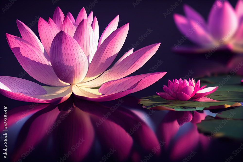 Ravishing pink lotus in ponds with beautiful realistic detail blossom ...