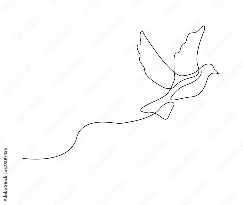 Continuous one line drawing of flying bird. Minimalist bird, pigeon ...