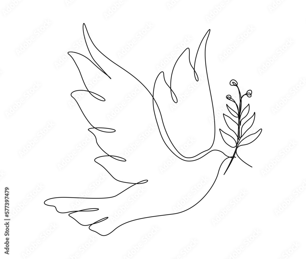 Vetor de Continuous one line drawing of flying bird with branch ...
