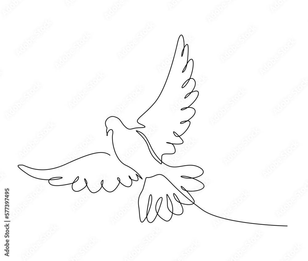 Continuous one line drawing of flying bird. Minimalist bird, dove ...