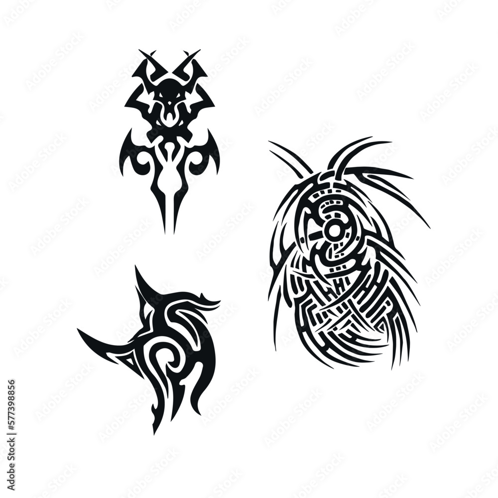 tribal tattoo, black and white pattern with skulls arm tattoo, vector ...