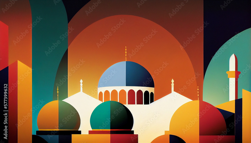 Mosque of Geometric shapes with lines gradients and vivid color ...