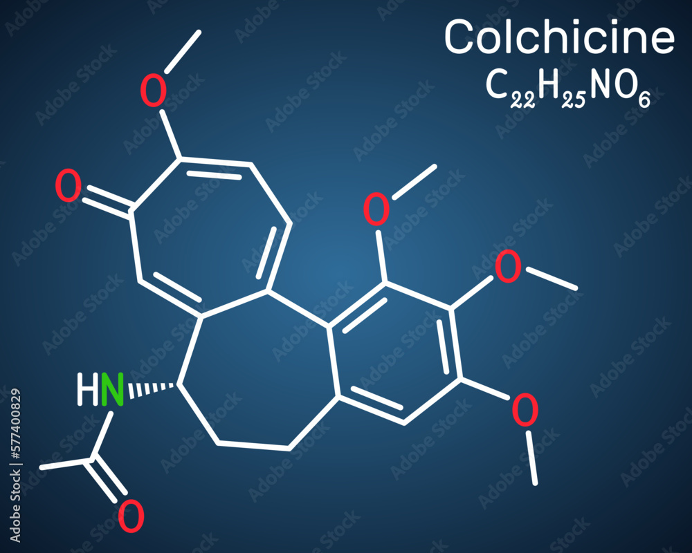 Colchicine molecule. It is alkaloid with anti-gout and anti ...