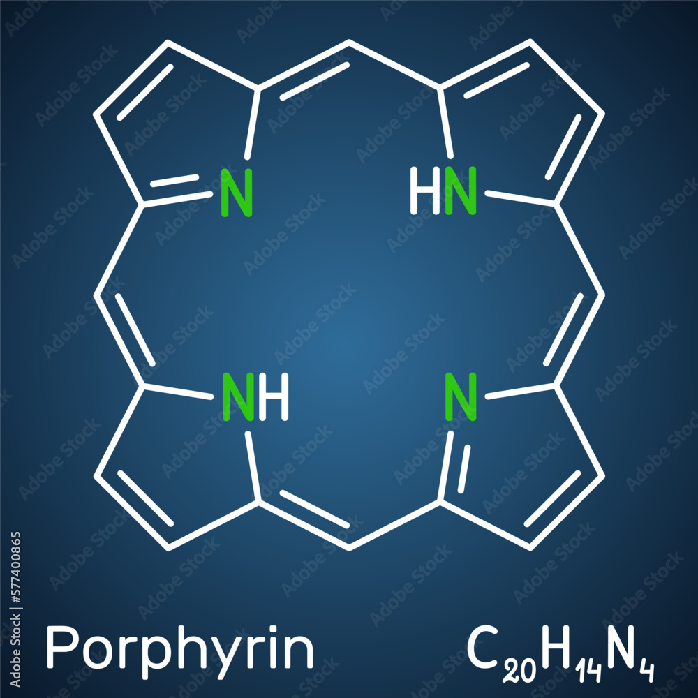 Porphine or Porphyrin, member of porphyrins molecule. It is class of ...