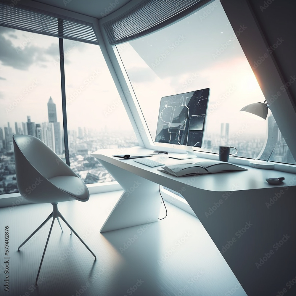 Background of modern office with table and chair and computer.In ...