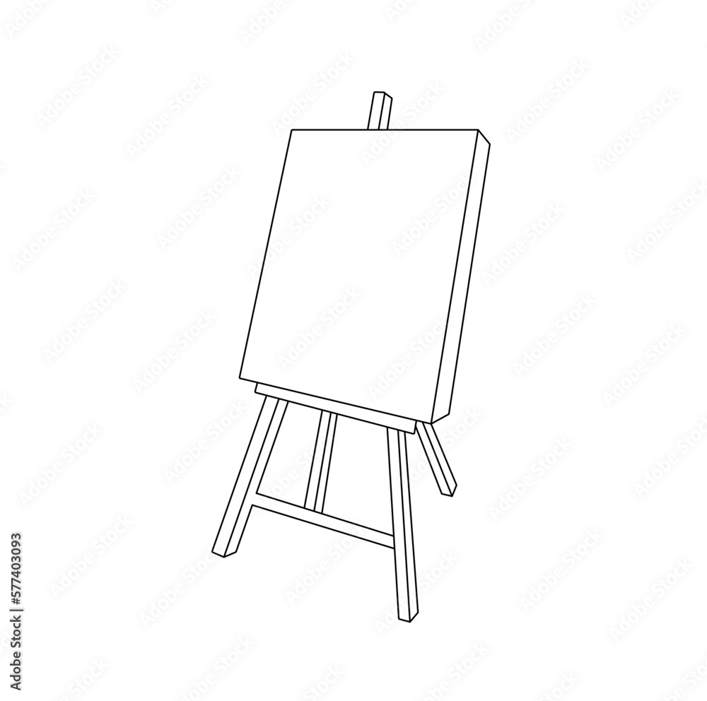Vector isolated one single artist easel with canvas colorless black and ...