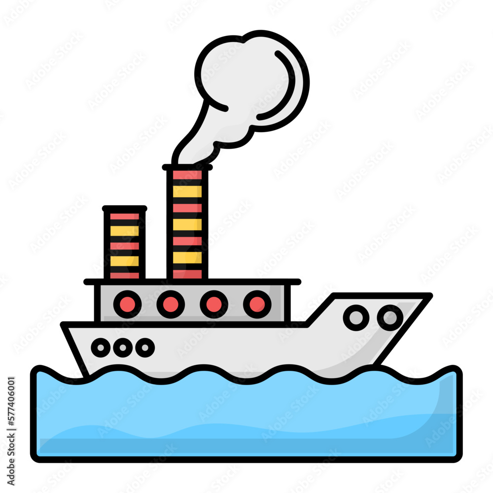 marine pollution outline color concept, oily bilge water and bio-waste ...