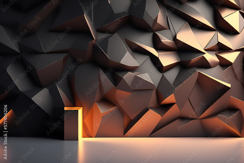 A beautiful 3D background with a textured wall with voluminous golden ...