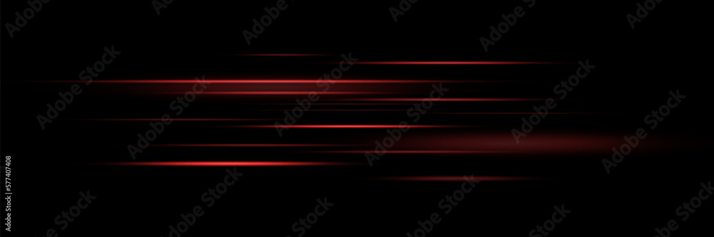 Set of red lines, laser beams, bright light beams with sparkles and ...