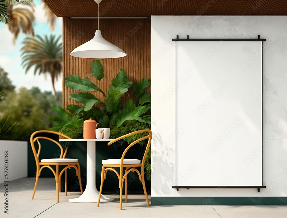 Aesthetic Cafe Exterior Design with Blank Poster - Created with ...