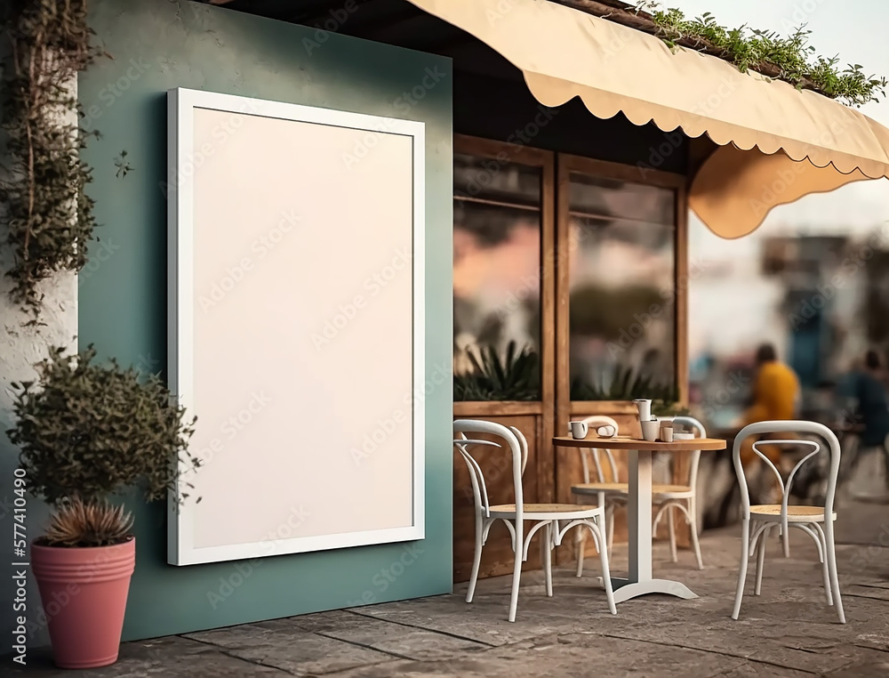 Aesthetic Cafe Exterior Design with Blank Poster - Created with ...