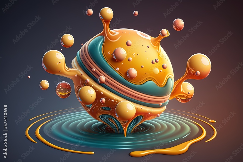 Water droplets and honey coat Saturn's candy-like surface. Generative ...