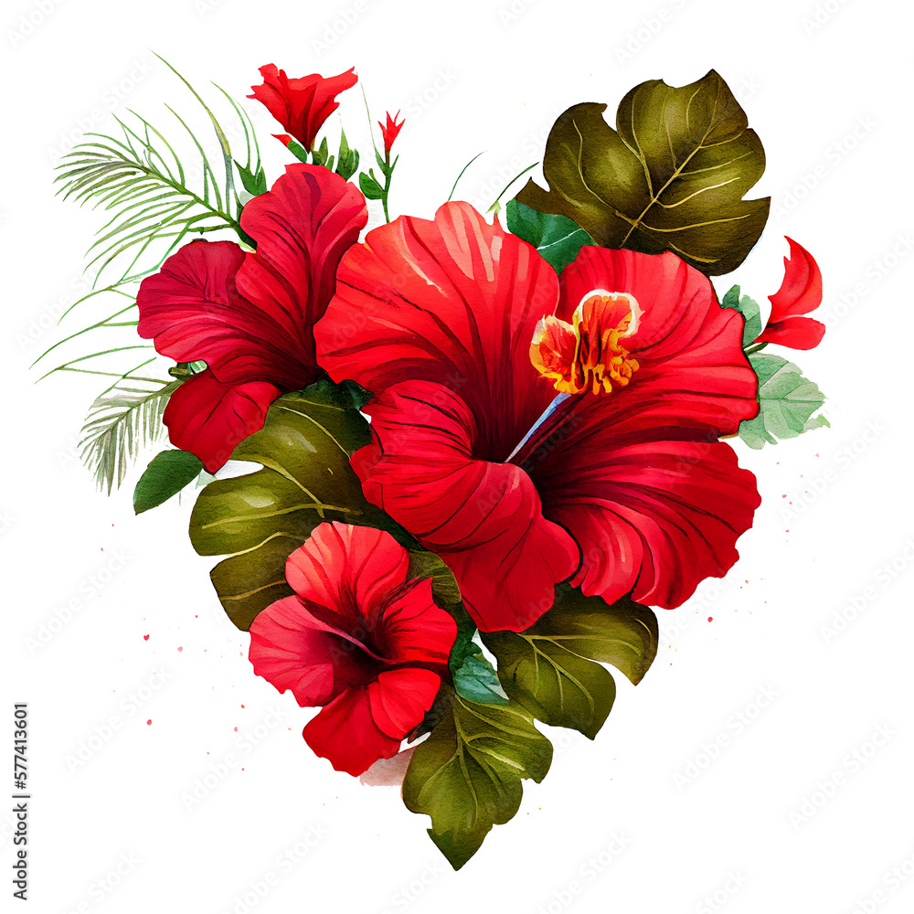 heart shaped hibiscus bouquet, Romantic heart vignette made of vintage ...