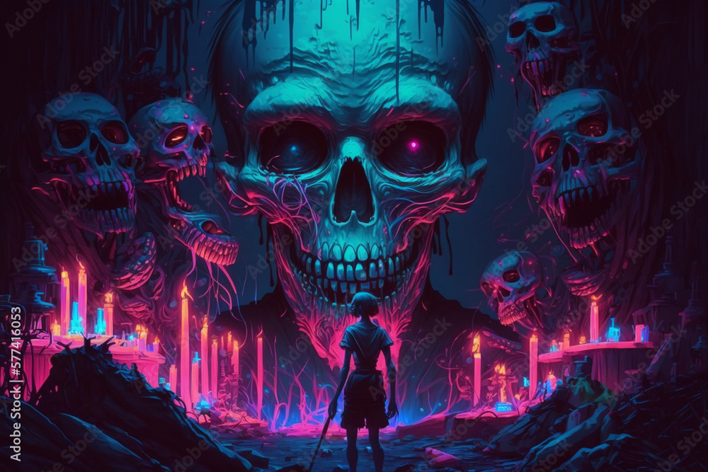 Scary dark horror neon surrealism wallpaper Generative AI Stock ...