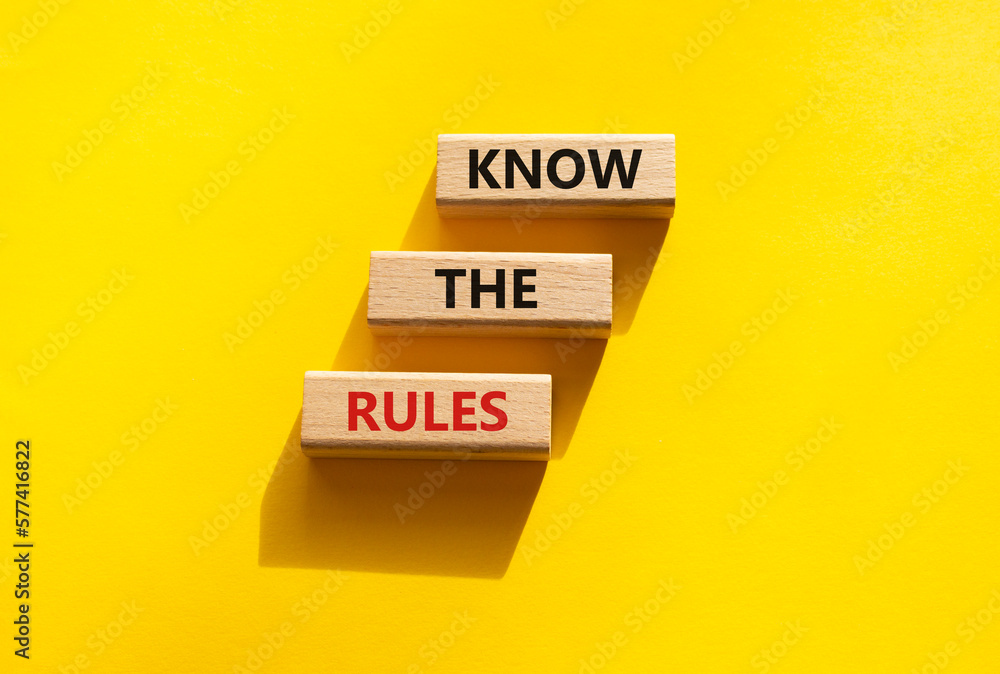 Know the rules symbol. Wooden blocks with words Know the rules ...