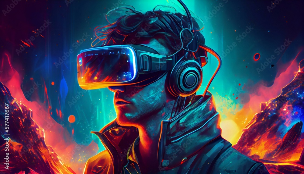 Futuristic man wearing virtual reality headset with Hypernova ...
