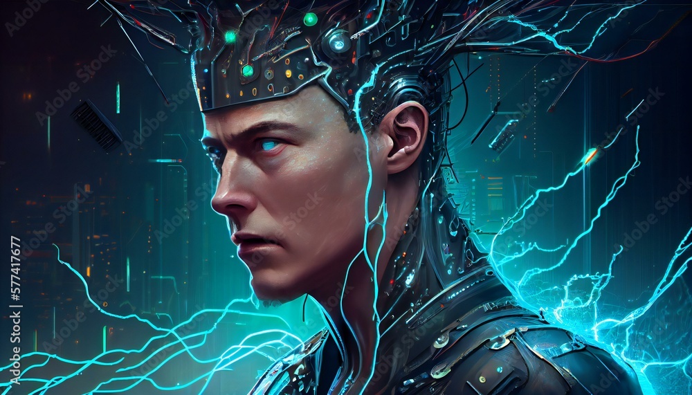 Futuristic man with brain chip in his head. Artificial intelligence ...