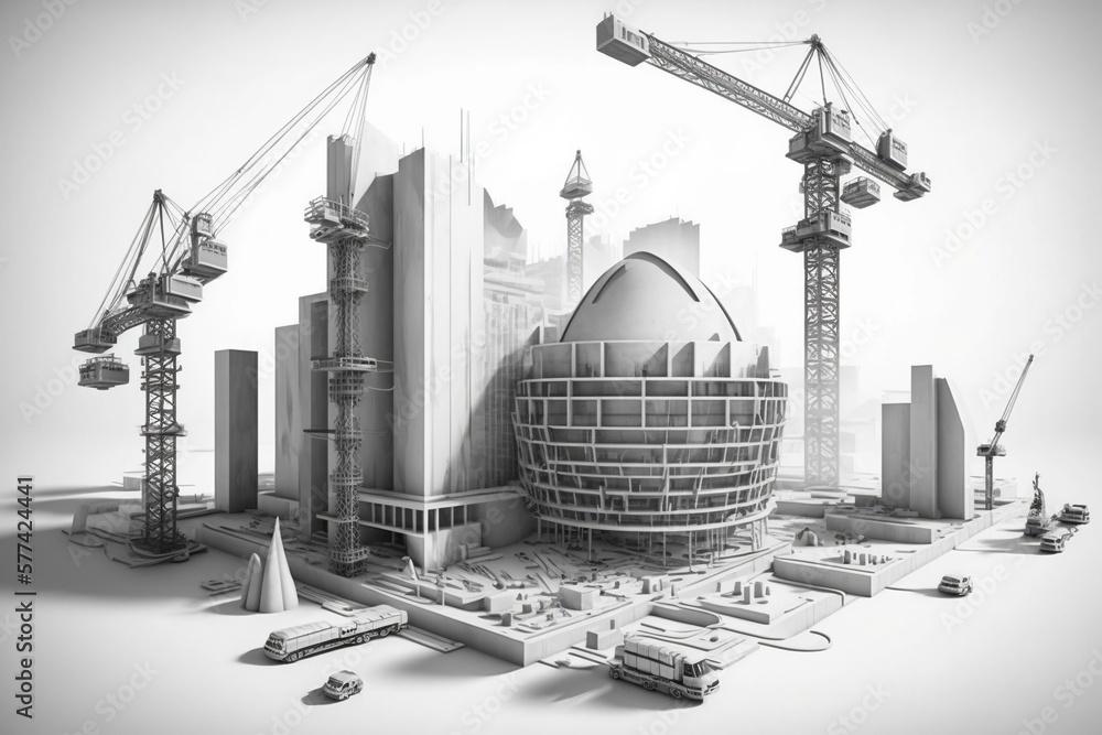 3D building drawings, tower cranes and building construction ...