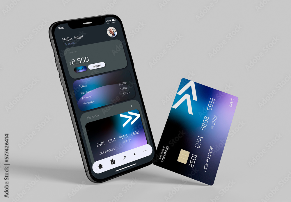 Smartphone with Bank Card Mockup Stock Template | Adobe Stock