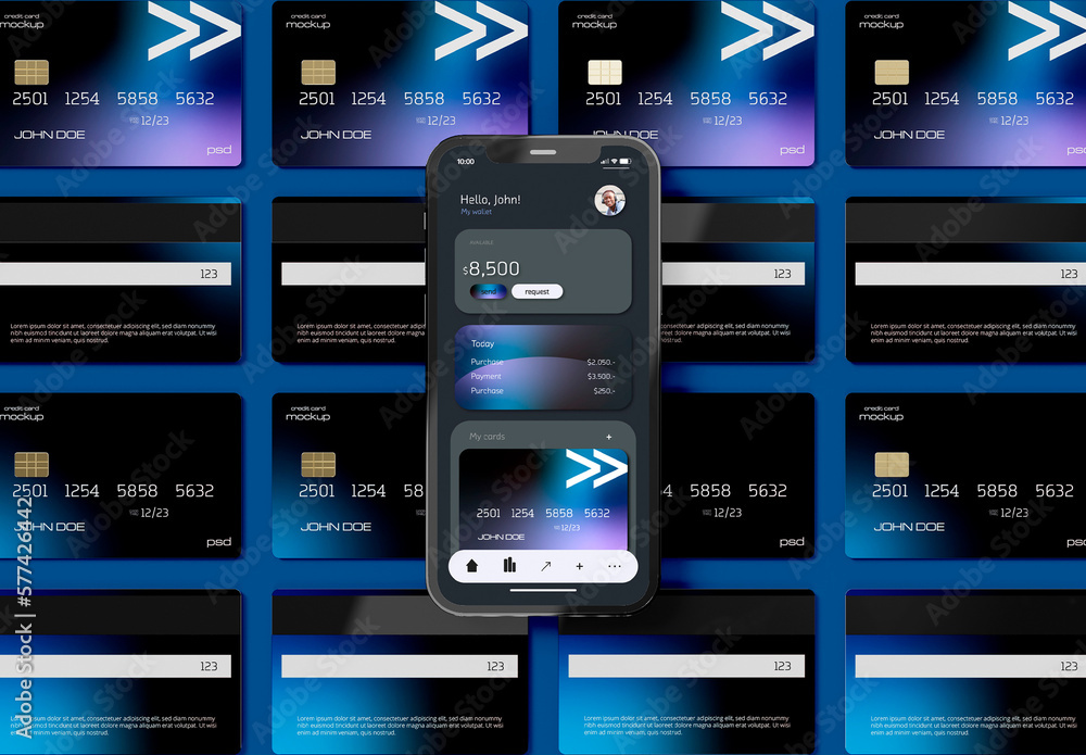 Smartphone on Credit Card Background Mockup Stock Template | Adobe Stock