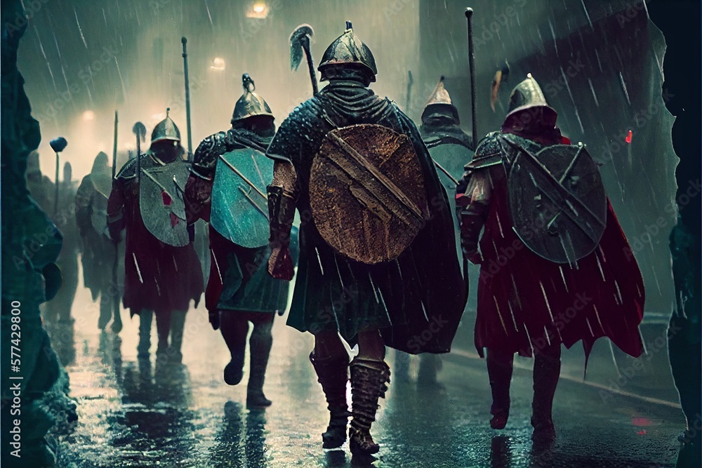 Medieval formidable knights prepare for historical battle. A historical ...
