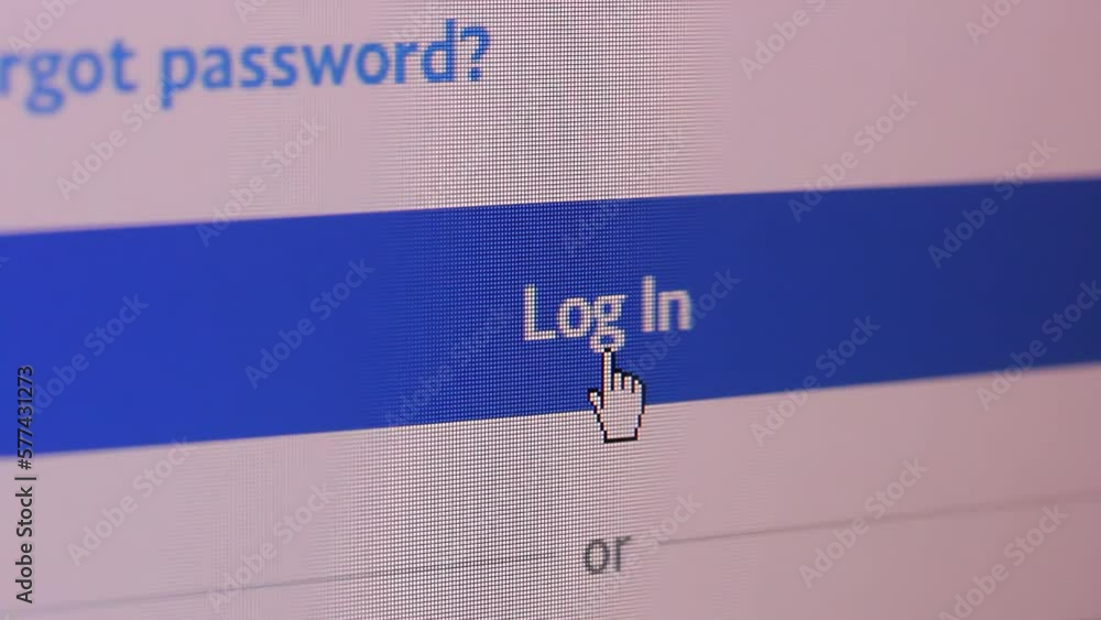 Mouse Cursor and "Login" Button on Computer Screen. Close Up. 4K ...