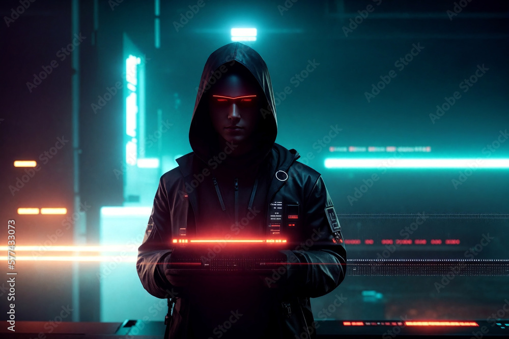 Cyberpunk city dark hacker with some neon lights created with ...