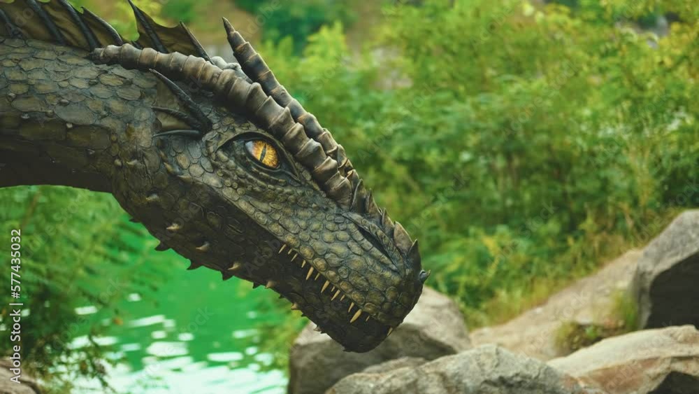 Fantasy portrait real dragon head close-up sharp teeth beautiful eyes ...