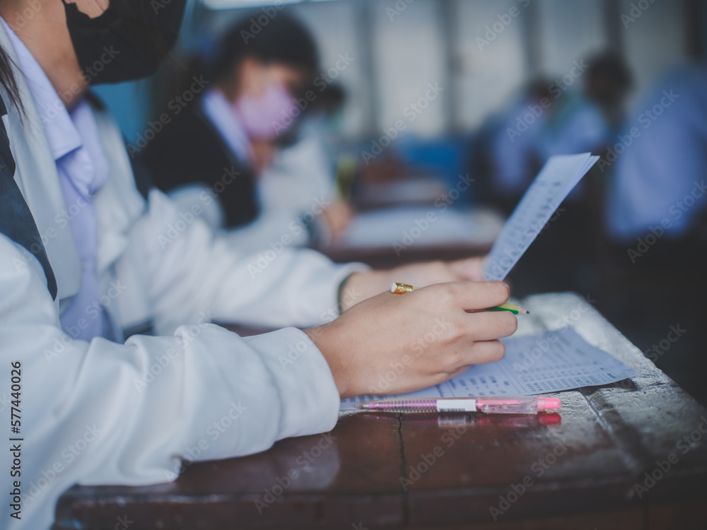 Students wearing mask for protect corona virus or covid-19 and doing ...