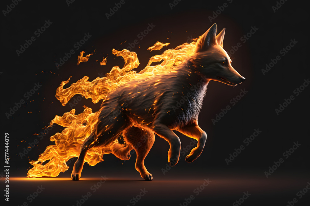 Inferno Fox with Blazing Power and Strength. Running fox with flames ...