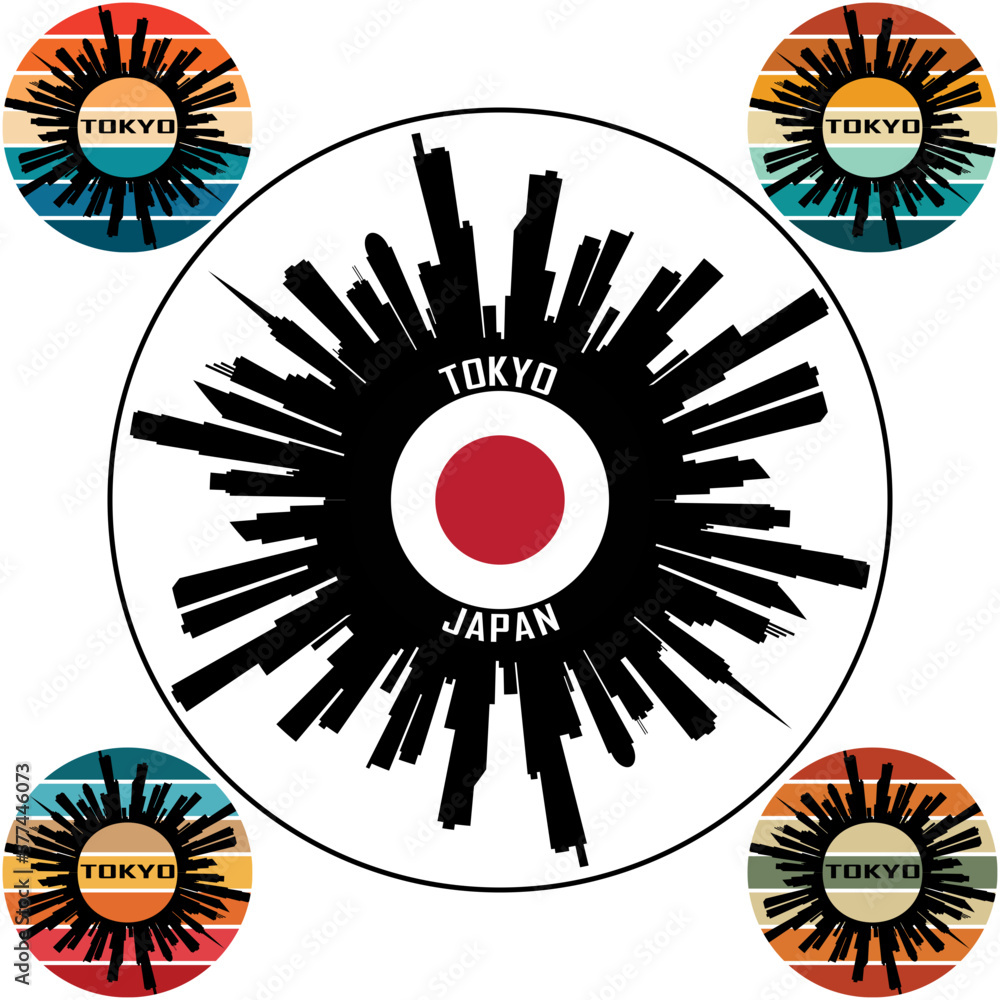 Vetor de Tokyo Japan Flag Skyline Silhouette Tokyo Japan Lover Travel ...