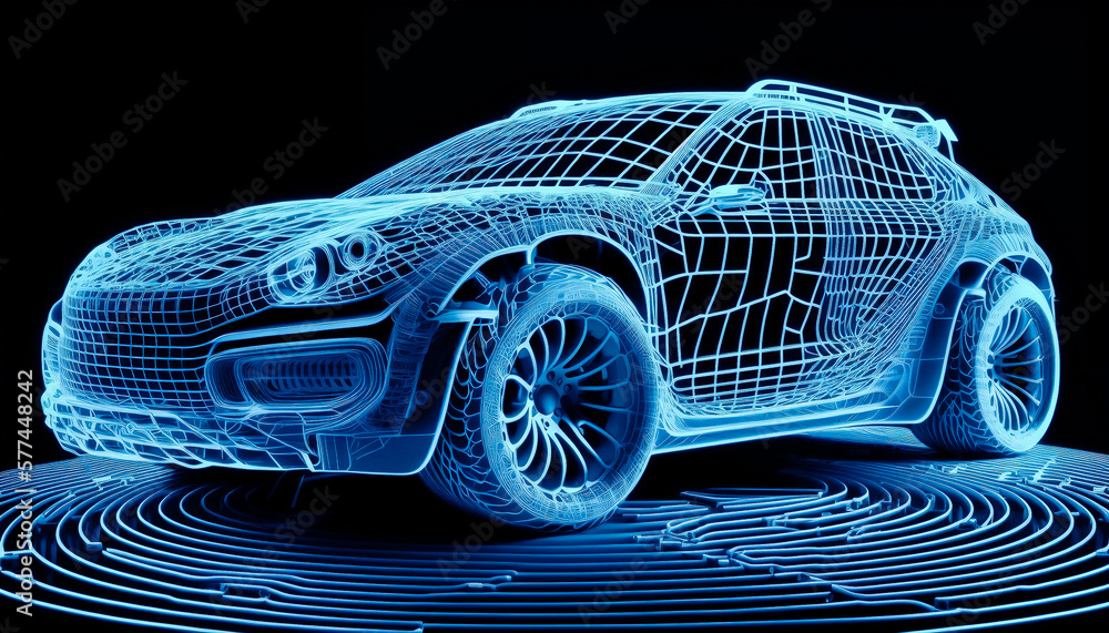 Modern SUV Car wireframe concept in AR, Augmented reality wireframe of ...