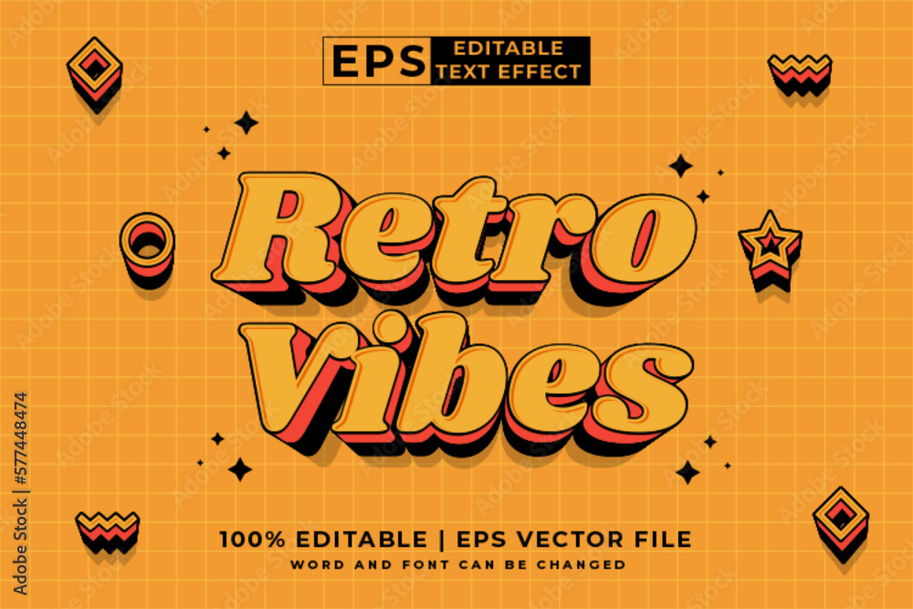 Editable text effect Retro Vibes 3d cartoon style premium vector Stock ...