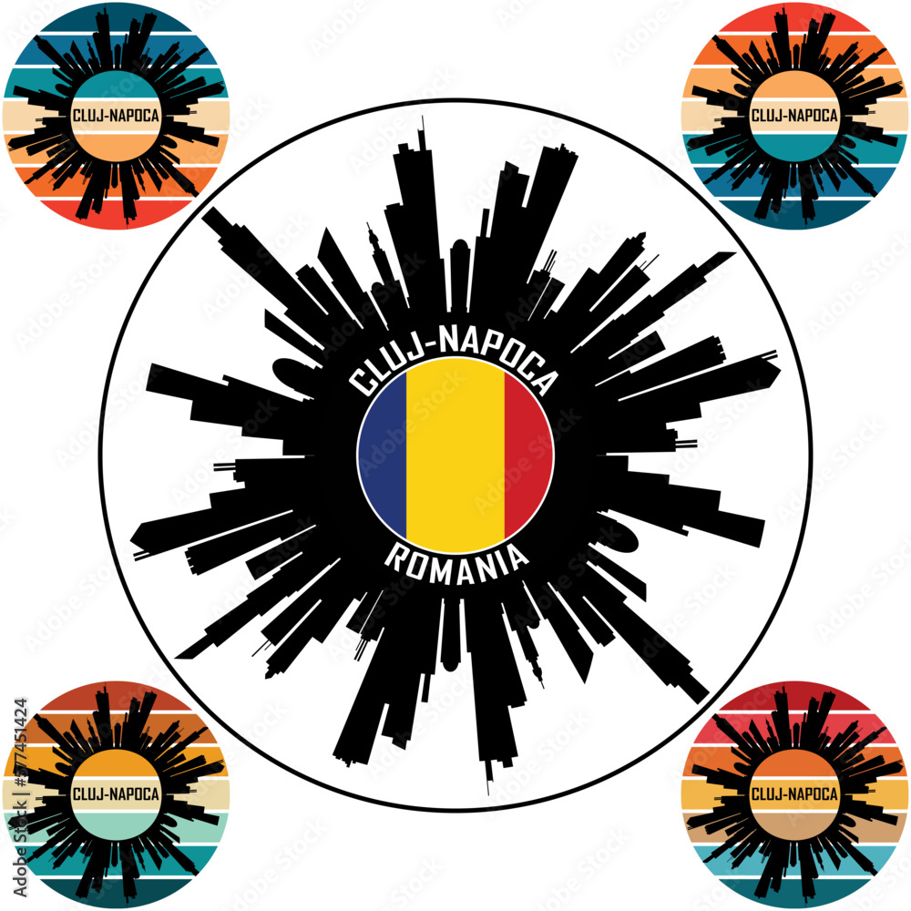 Cluj-Napoca Romania Flag Skyline Silhouette Cluj-Napoca Romania Lover ...