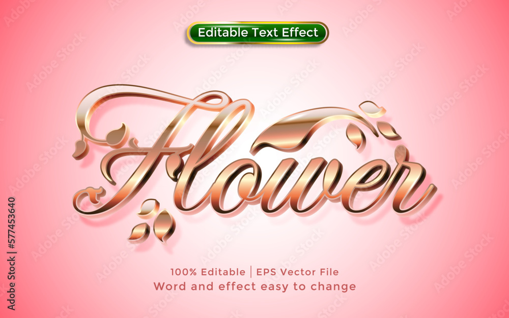 Flower text, pink background, Gold text, 3d style editable text effect ...