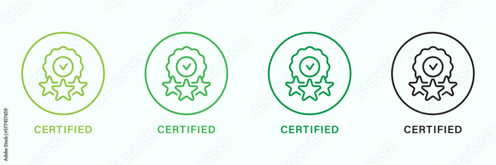 Certified Product Quality Line Green and Black Icon Set. Certificate ...