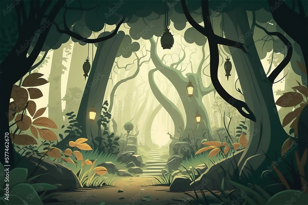 Magical Forest, Concept Illustration, Realistic Cartoon Style ...