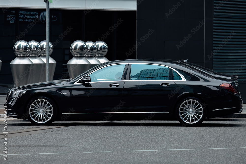 Mercedes Maybach S Class car parked in front of modern black building ...