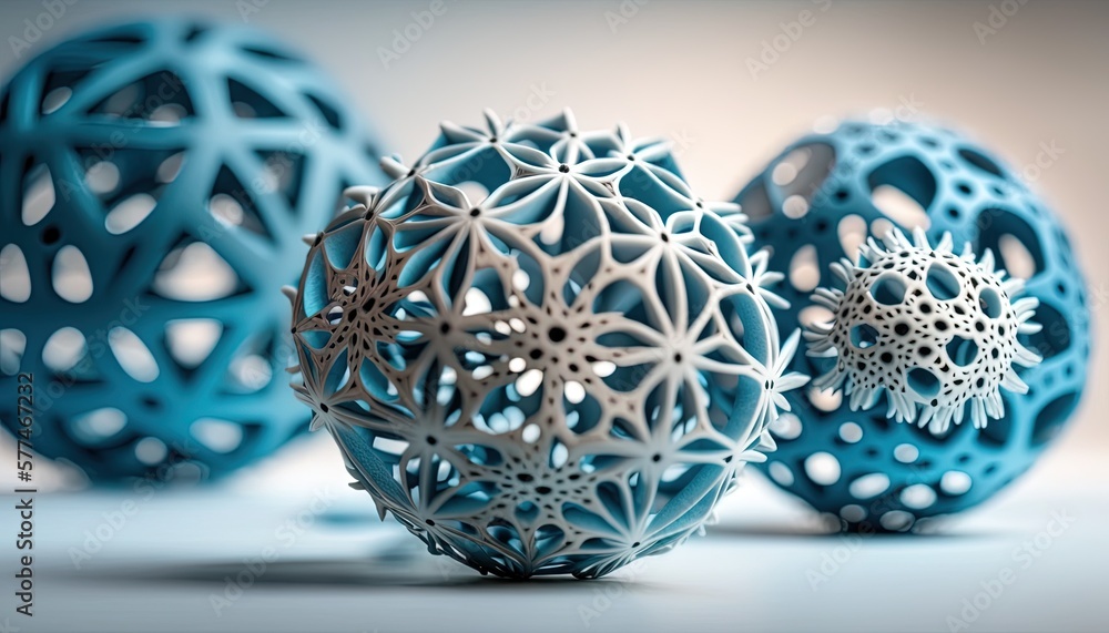 a group of blue and white balls on a white surface with holes in the ...
