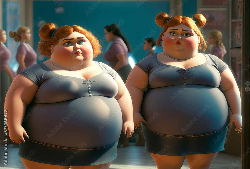 Generative AI illustration of chubby girls designs cartoon, pixar style Stock Illustration ...