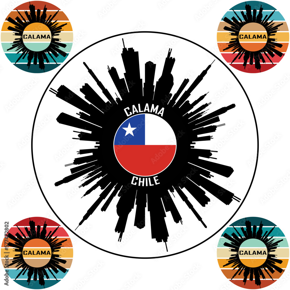 Calama Chile Flag Skyline Silhouette Calama Chile Lover Travel Souvenir ...