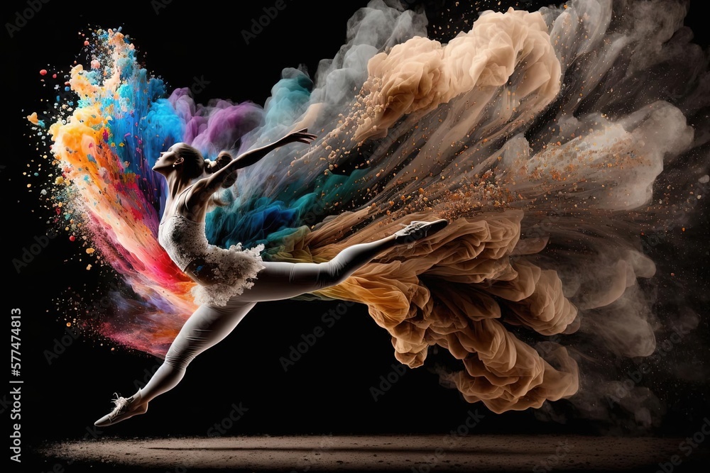 Artistic Photography of Ballerina Jumping in Air with Swirling Paint ...