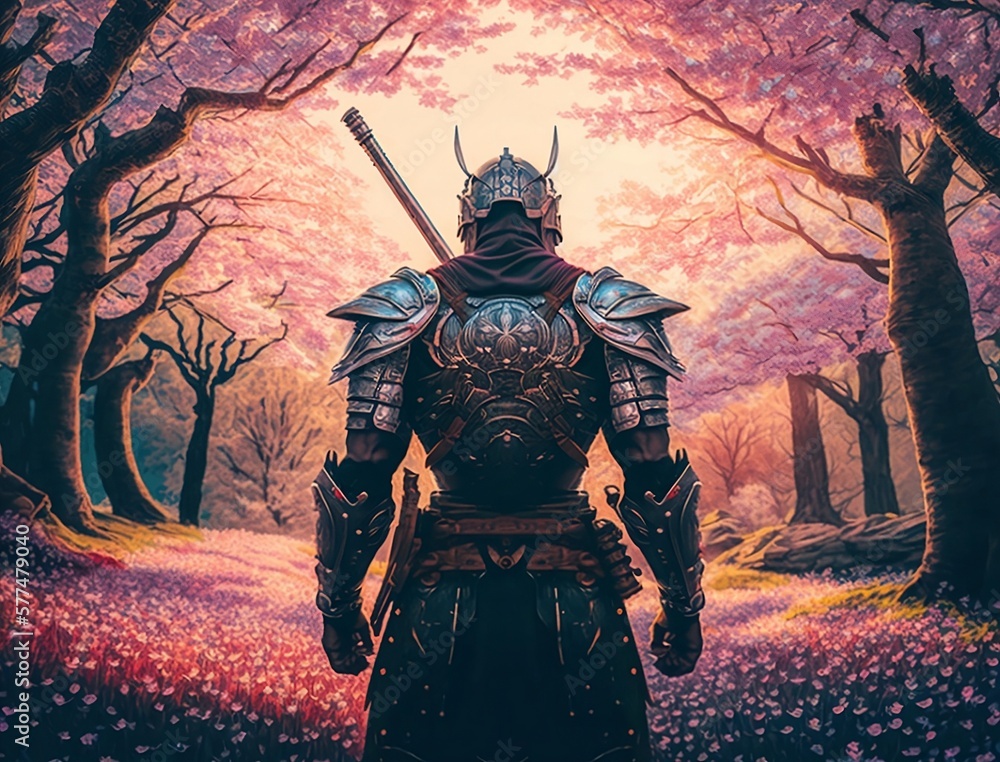 Japanese samurai in armor. Samurai in pink shades. Samurai on the ...