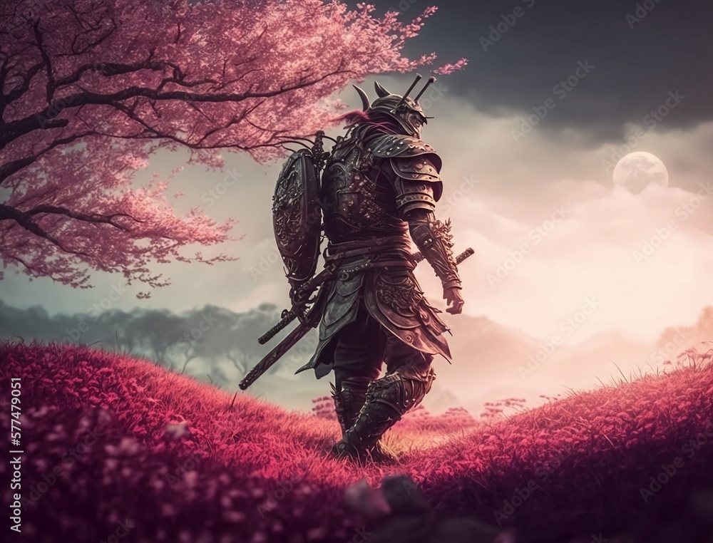 Japanese samurai in armor. Samurai in pink shades. Samurai on the ...