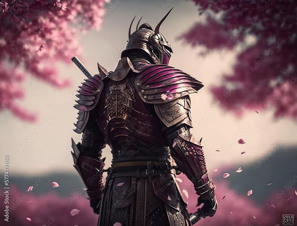Japanese samurai in armor. Samurai in pink shades. Samurai on the ...
